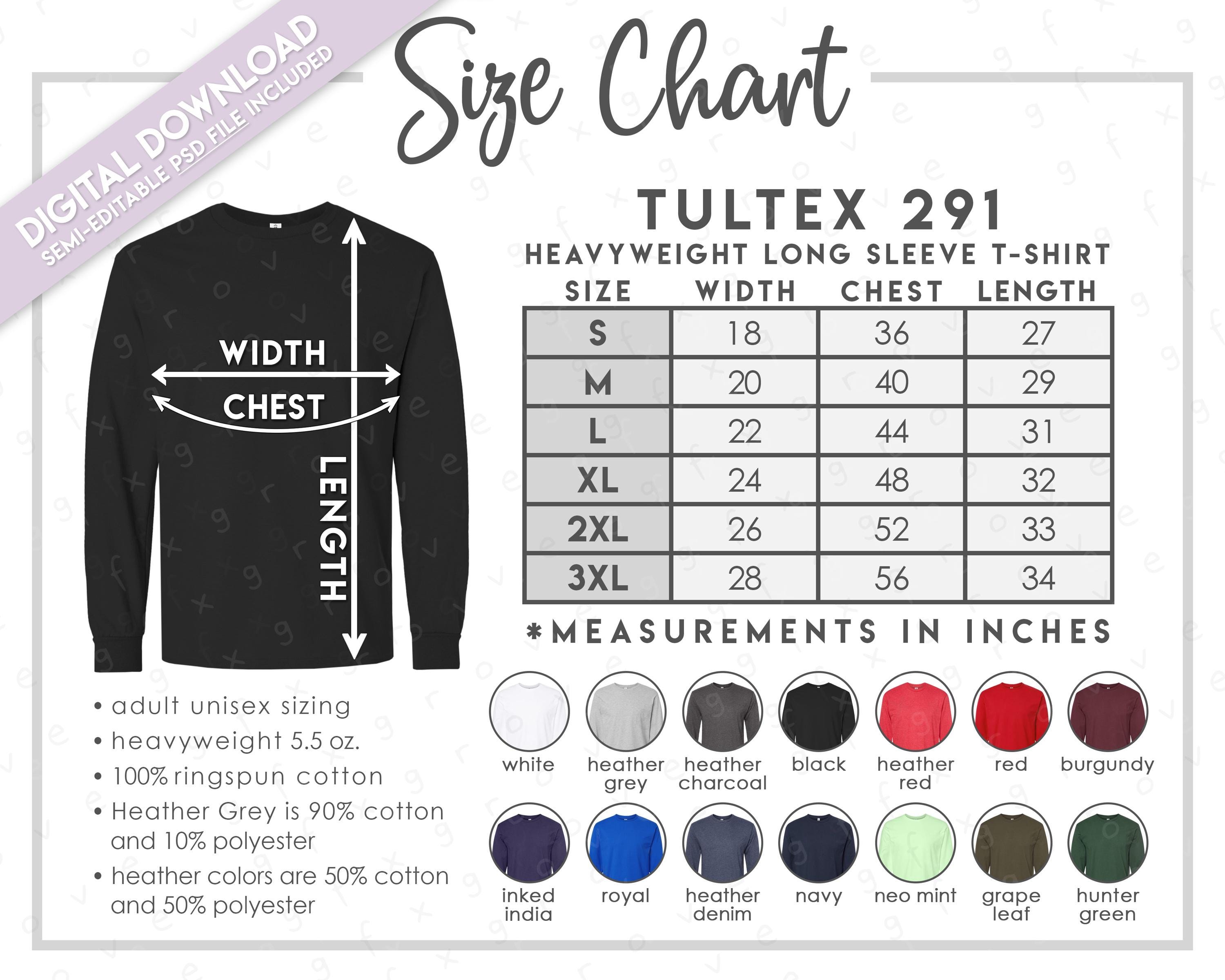 Semi-editable Tultex 291 Size + Color Chart • Tultex Semi-editable Tultex 291 Size + Color Chart • Tultex
