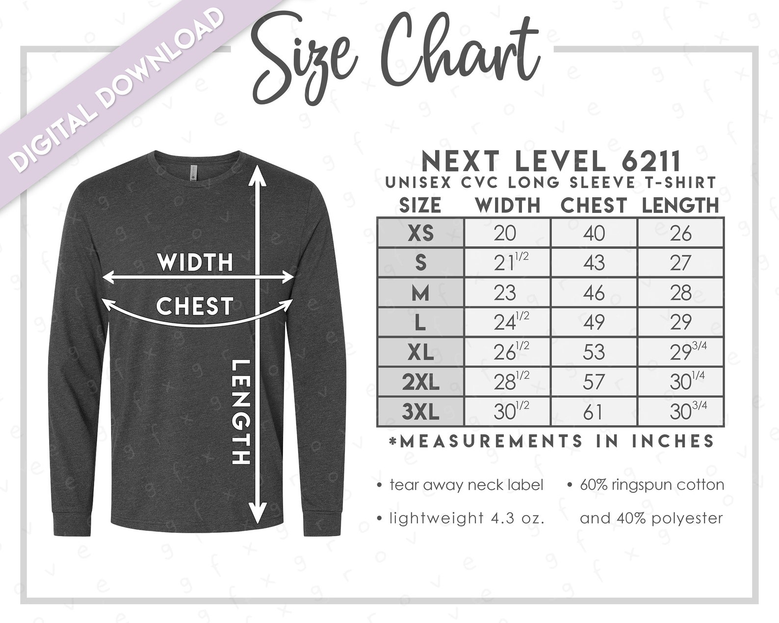 Next Level 6211 Size Chart Next Level Unisex CVC Long Sleeve T-shirt ...