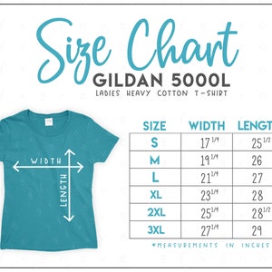 G500L Size Chart (2 Versions Included) • Ladies Heavy Cotton T-shirt ...