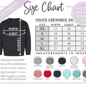 Semi-editable LAT Apparel 2225 Size + Color Chart • LAT Youth Elevated ...