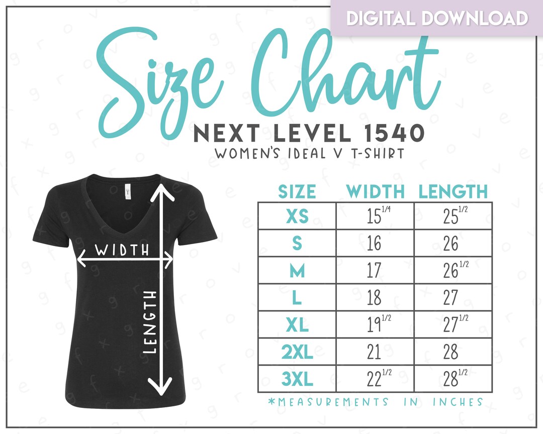 Next Level 1540 Size Chart • Next Level Women's Ideal V Size Chart ...