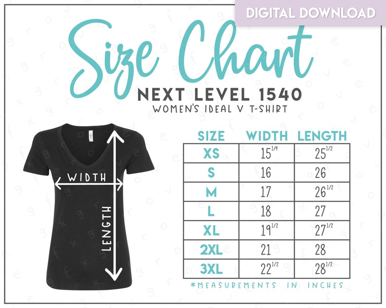 Next Level 1540 Size Chart Next Level Women's Ideal V | Etsy