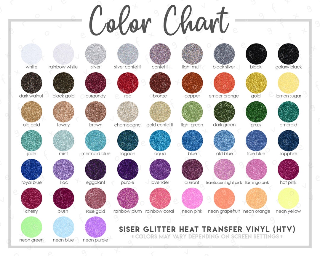 Siser Glitter HTV Color Chart • 57 COLORS • Semi-editable PSD • Siser ...