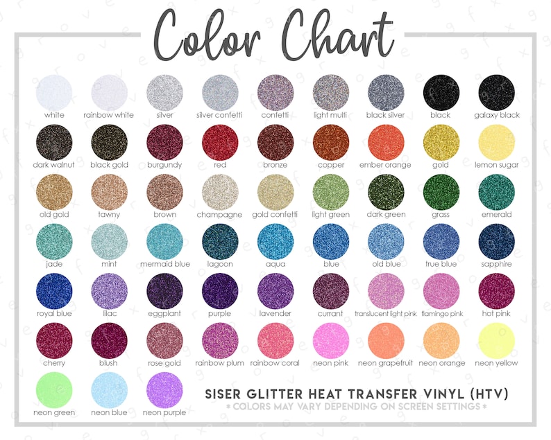 Siser Glitter HTV Color Chart • 57 COLORS • Semi-editable PSD • Siser ...