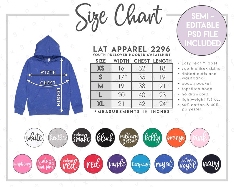Semi-editable LAT Apparel 2296 Size Color Chart LAT - Etsy