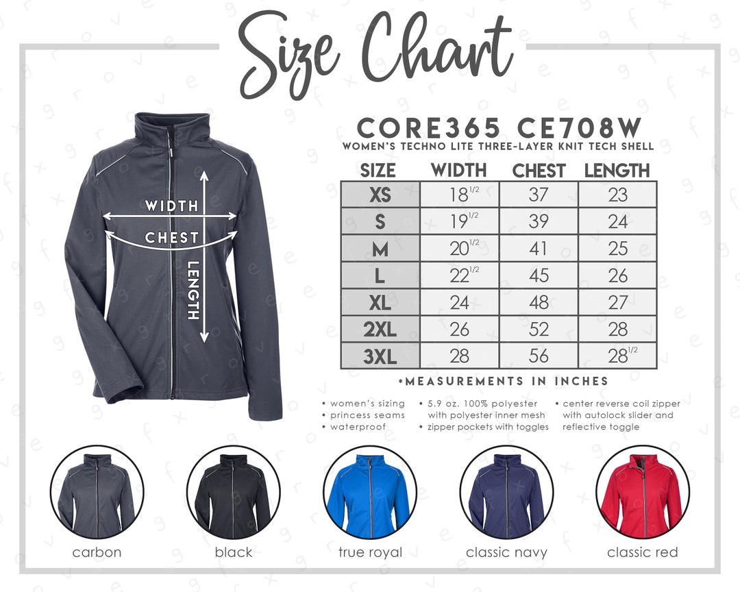 Core365 CE708W Size + Color Chart • 5 COLORS • Core365 Women's Techno ...
