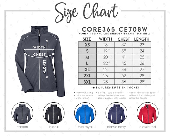 Core365 CE708W Size Color Chart 5 COLORS Core365 | Etsy