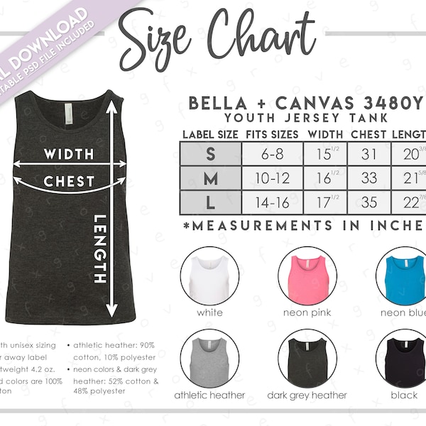 Size Chart Crop Tank - Etsy