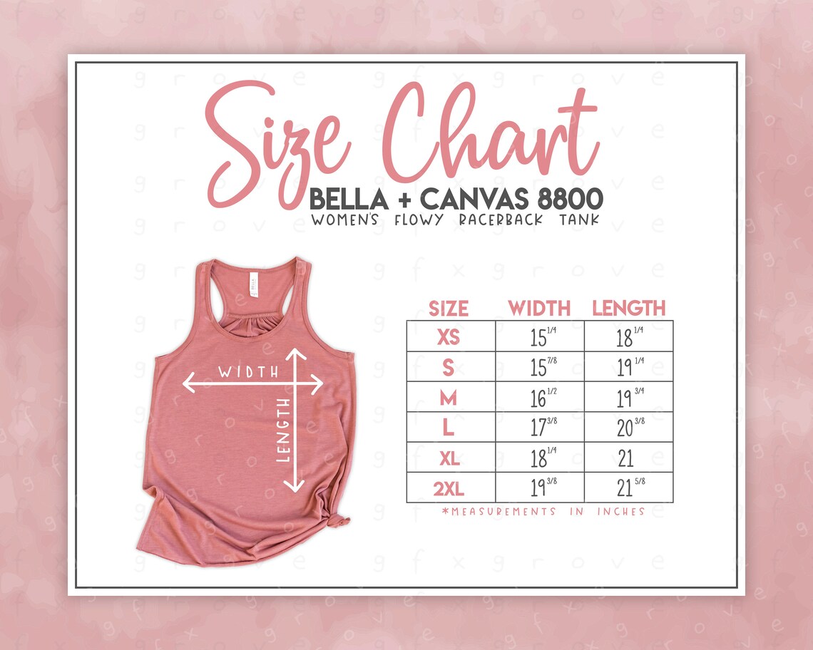 Bella Canvas 8800 Size Chart Bella Canvas Flowy Racerback | Etsy