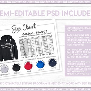 Semi-editable Gildan 18600B Size Chart + Color Chart • Gildan Youth ...