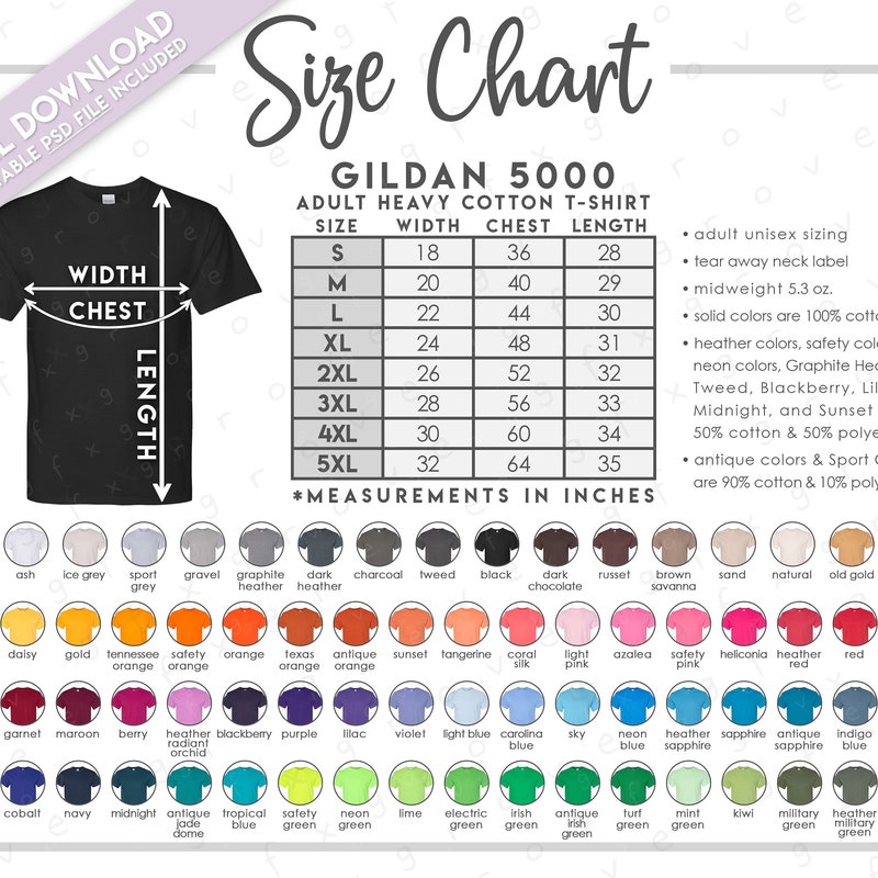 Gildan G500 Color Chart - Etsy