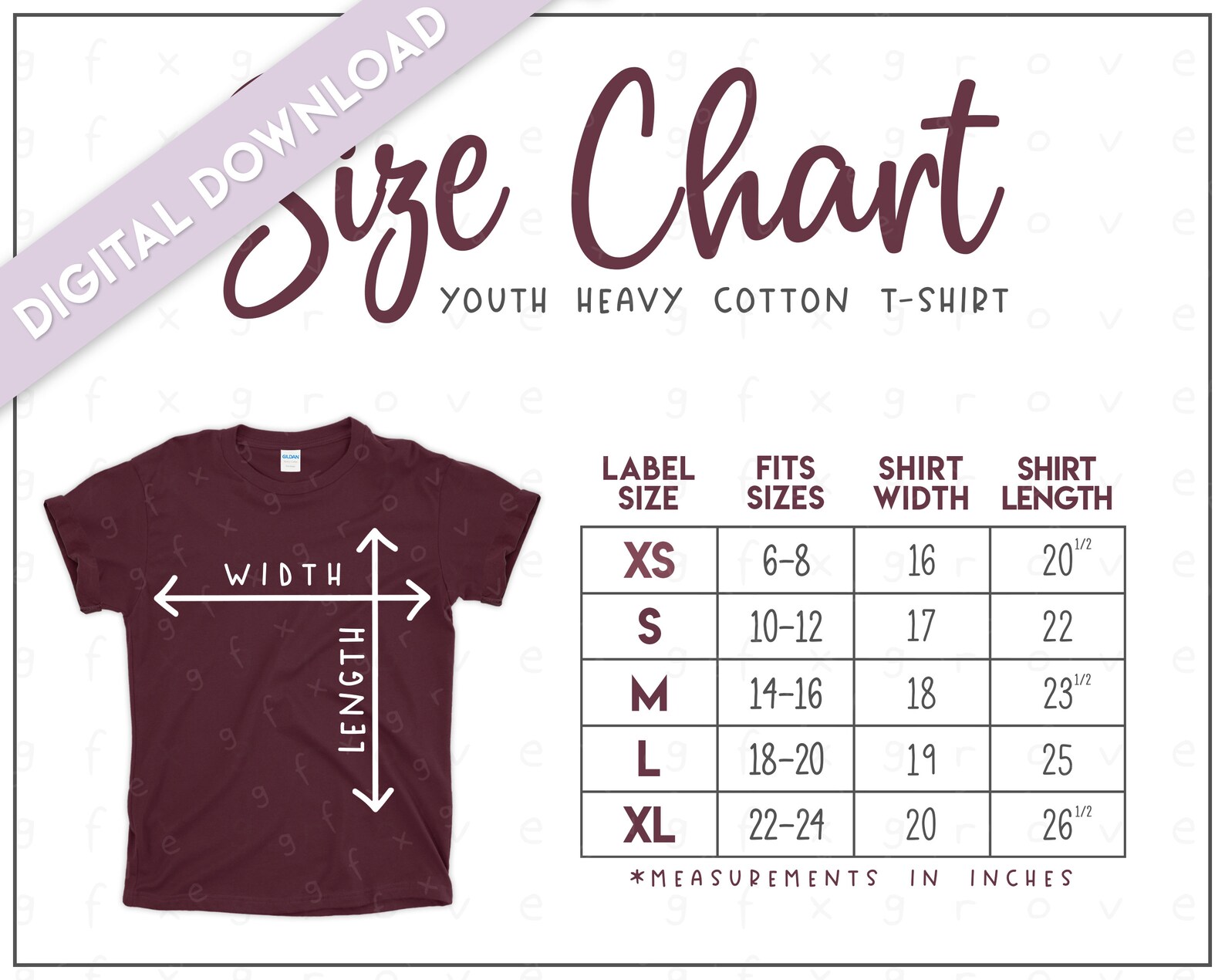 G500B Size Chart (2 Versions Included) • Youth Heavy Cotton T-shirt ...