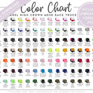 Semi-editable Otto 39-165 Color Chart • Otto 5 Panel High Crown Mesh ...