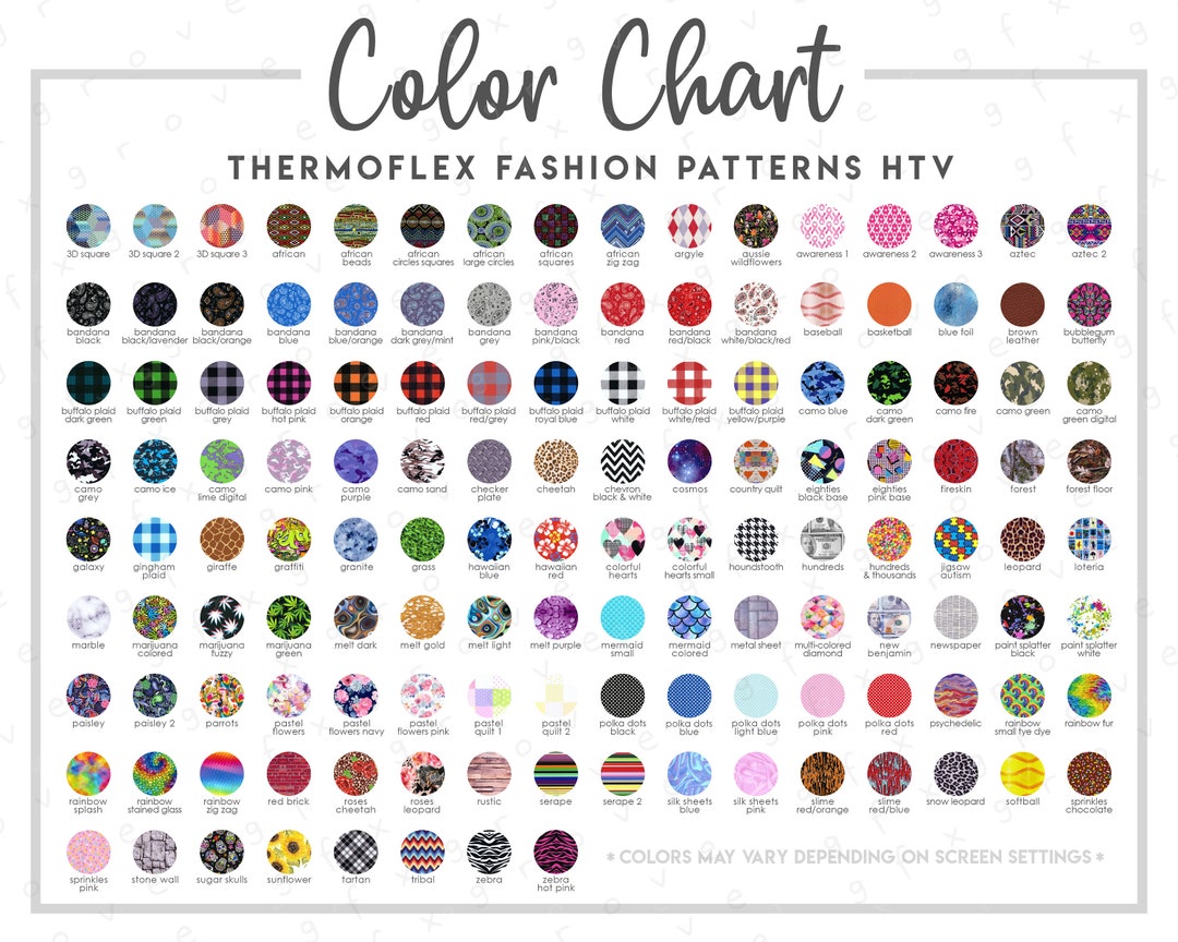 Thermoflex Patterns HTV Color Chart • 2 Charts Included • Semi-editable ...