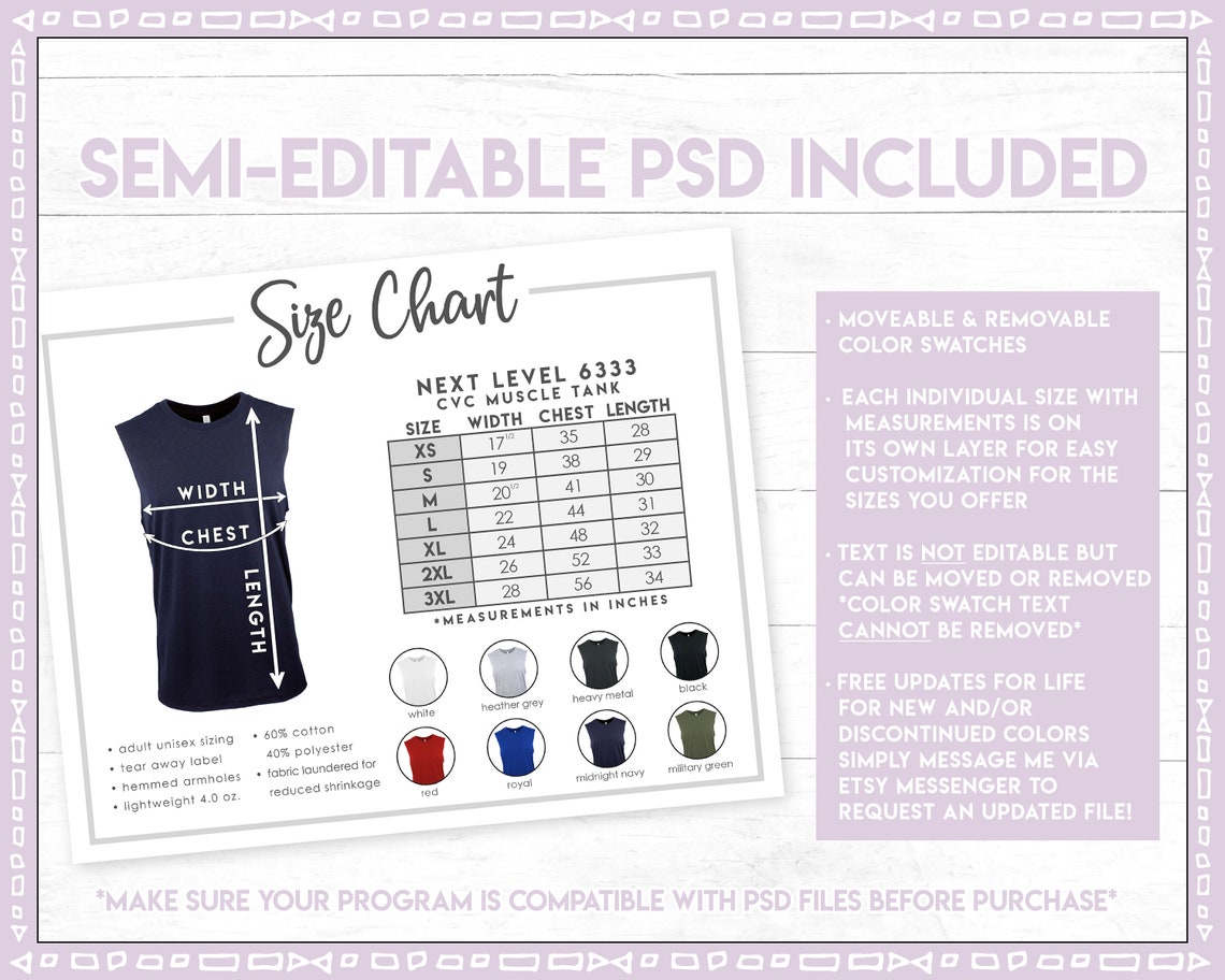 Semi-editable Next Level 6333 Size Color Chart Next Level | Etsy
