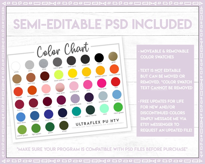 Ultraflex PU HTV Color Chart • 44 Colors • Semi-editable PSD ...