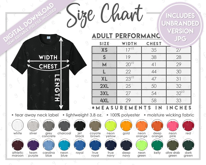 Semi-editable Port & Company PC380 Size + Color Chart • Port and ...