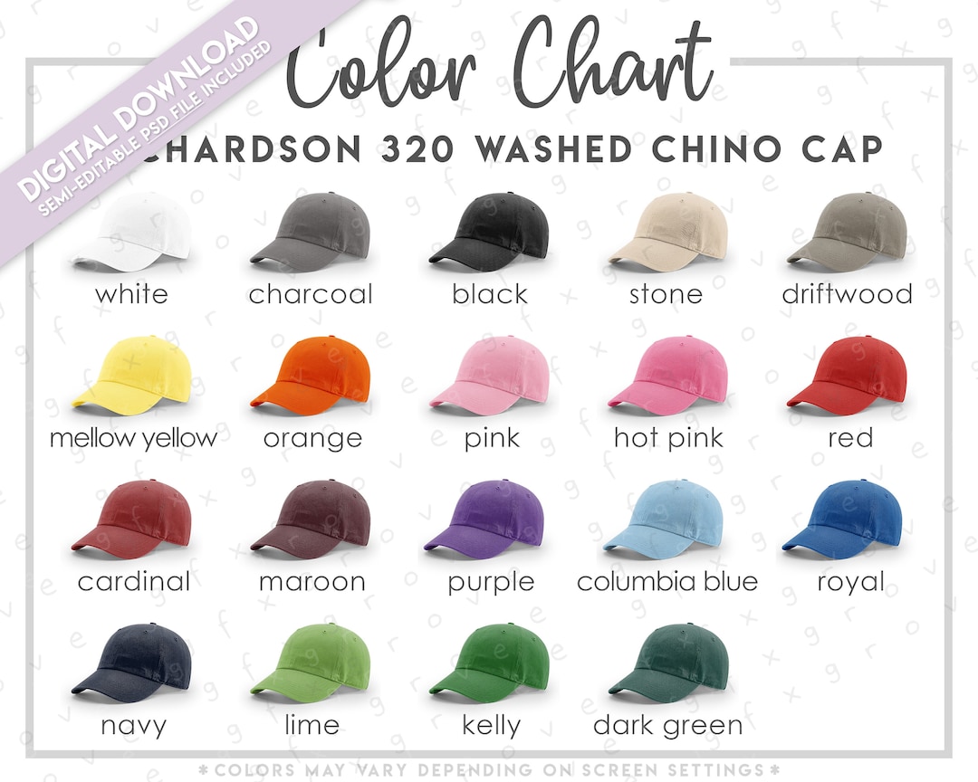 Semi-editable Richardson 320 Color Chart • Richardson Washed Chino Cap ...