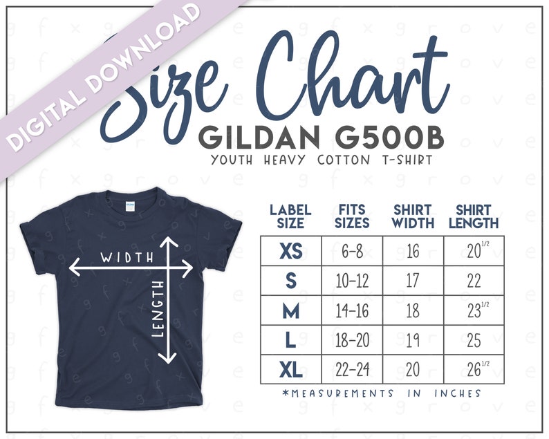 G500B Size Chart (2 Versions Included) • Youth Heavy Cotton T-shirt ...