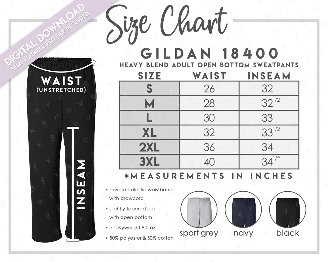 Semi-editable Gildan 18400 Size Chart + Color Chart • Gildan Heavy ...