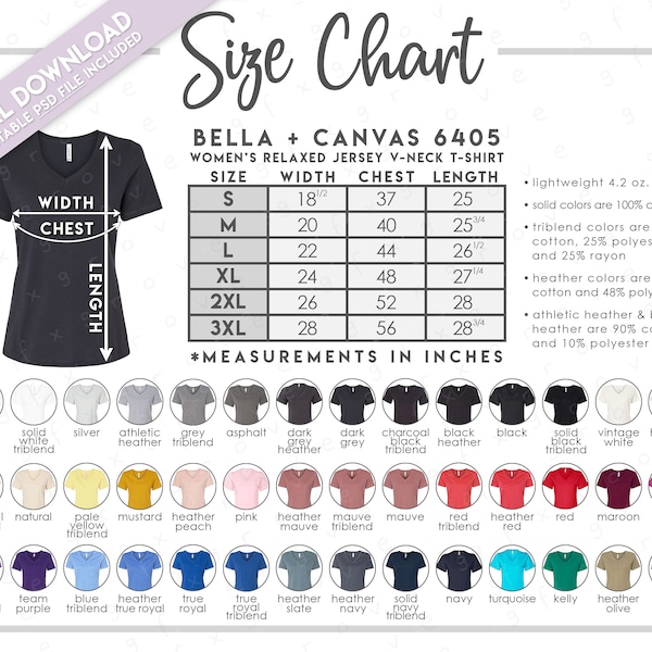 Bella Canvas 6405 Size Chart - Etsy