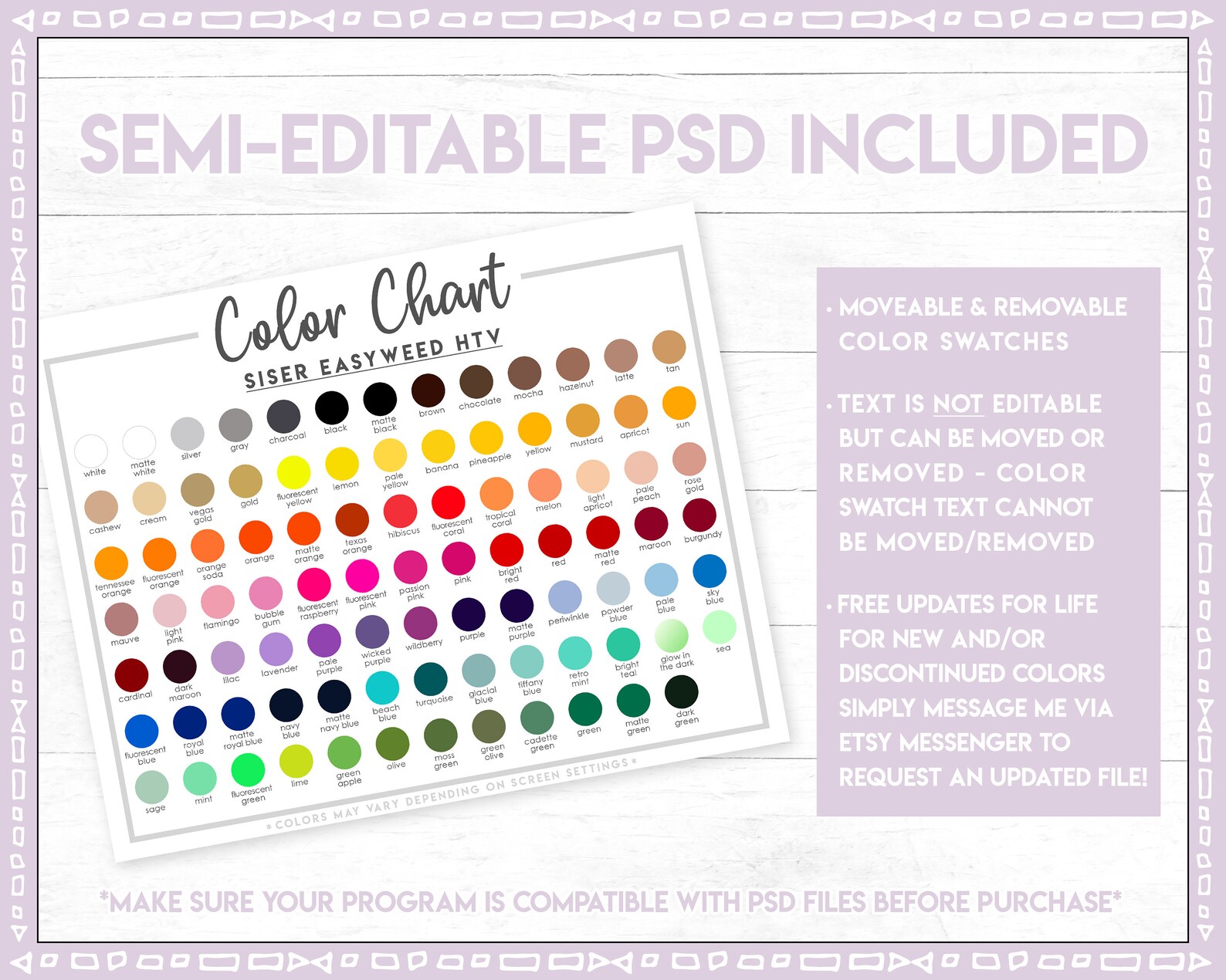 Semi-editable Siser Easyweed HTV Color Chart • Siser HTV Color Chart ...