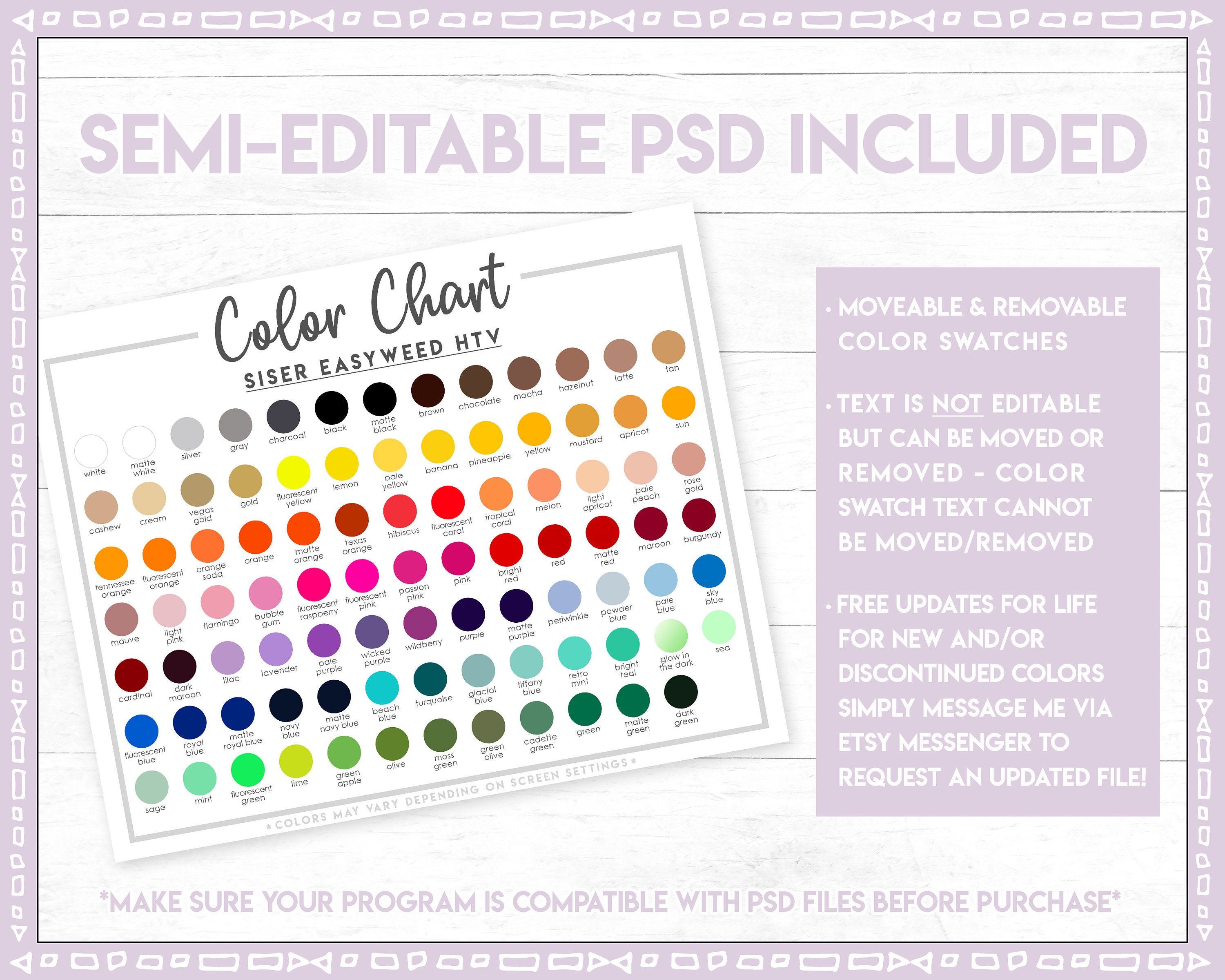 Semi-editable Siser Easyweed HTV Color Chart • Siser HTV Color Chart ...