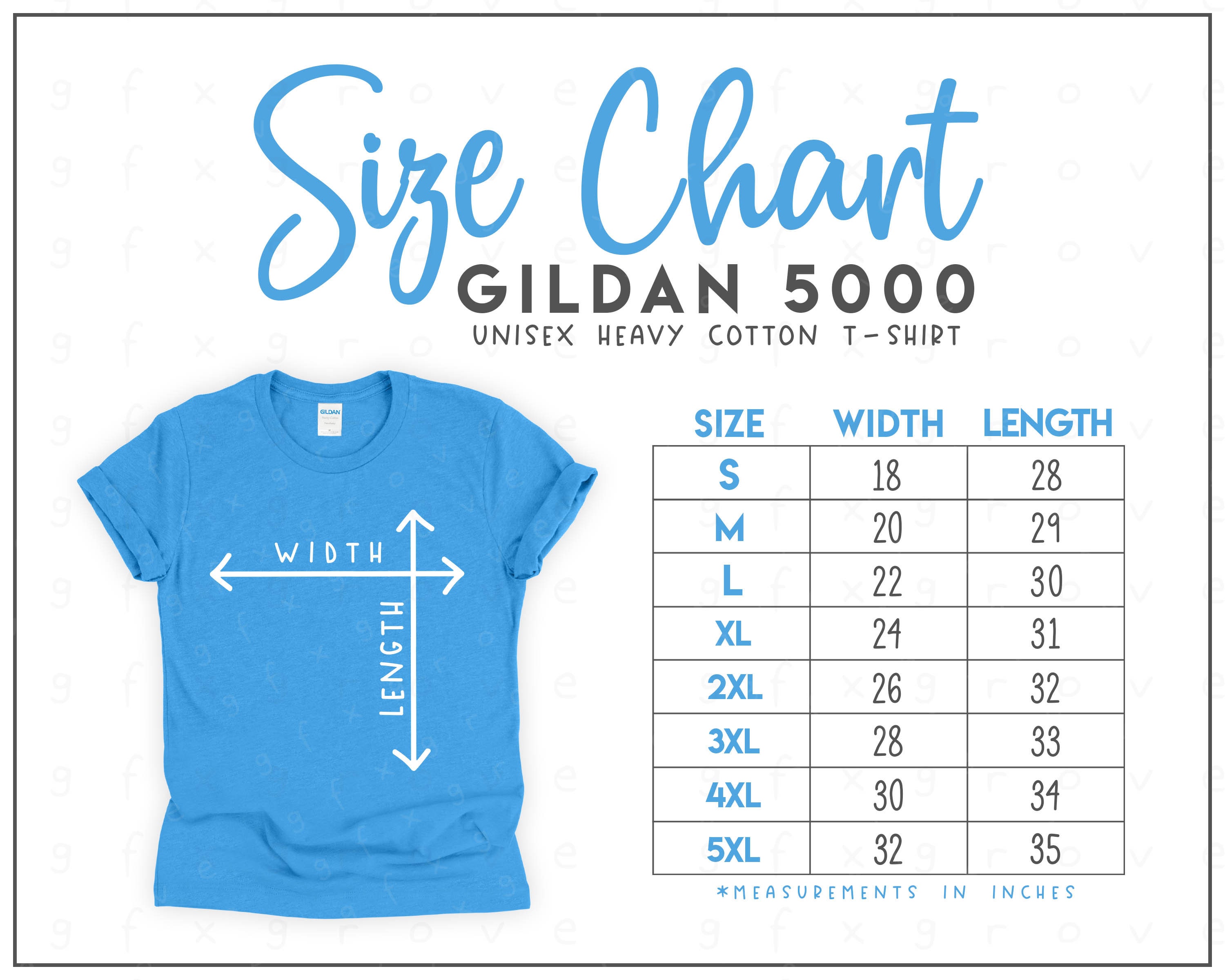 G500 Size Chart (2 Versions Included) • Unisex Heavy Cotton T-shirt ...