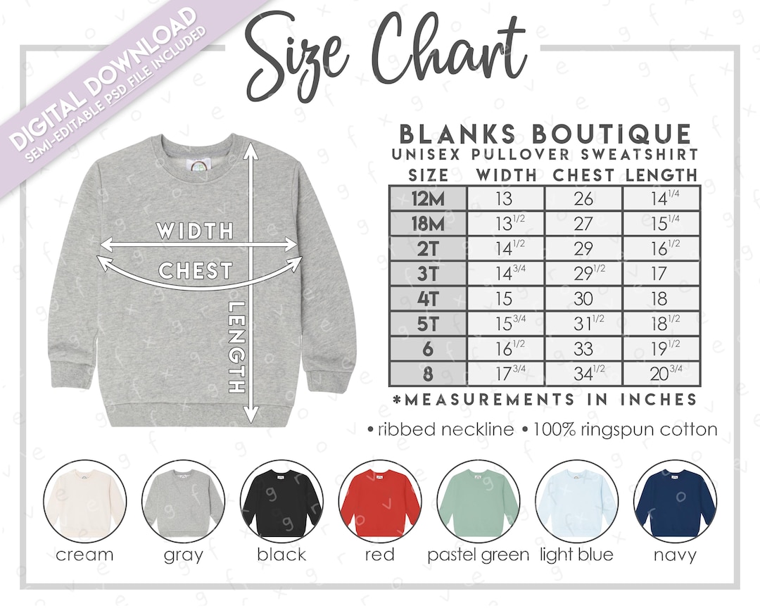 Semi-editable Blanks Boutique Unisex Pullover Sweatshirt Size + Color ...