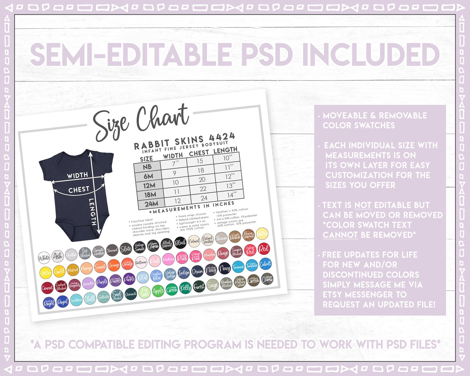 Semi-editable Rabbit Skins 4424 Size Color Chart Rabbit - Etsy