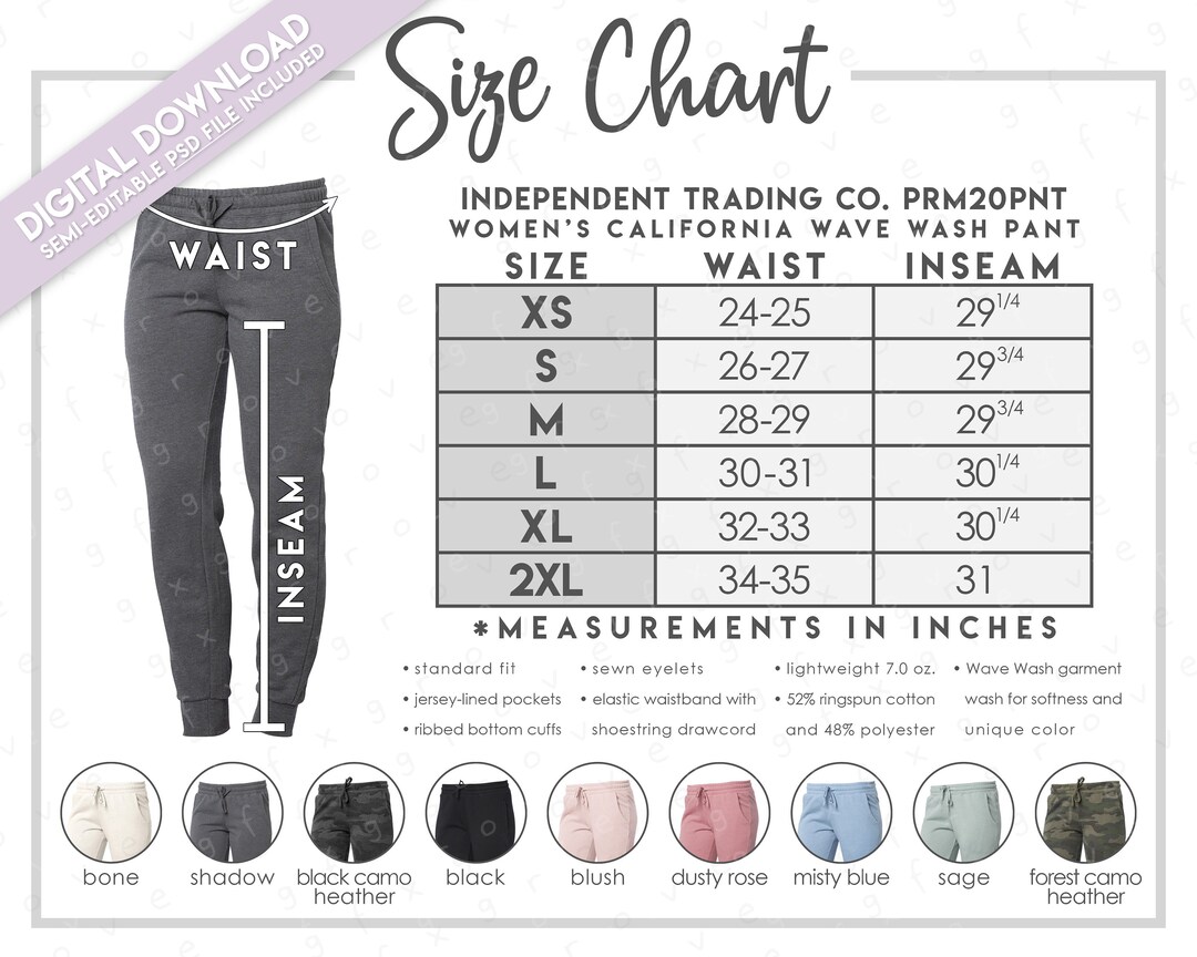 Independent Trading Co. PRM20PNT Size + Color Chart • Independent ...
