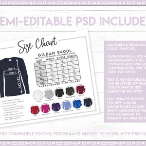 Semi-editable G540L Size Chart + Color Chart (2 Versions Included ...
