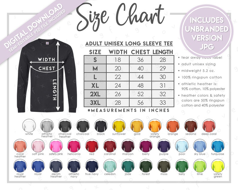 Semi-editable Delta Apparel 61748 Size Color Chart Delta - Etsy