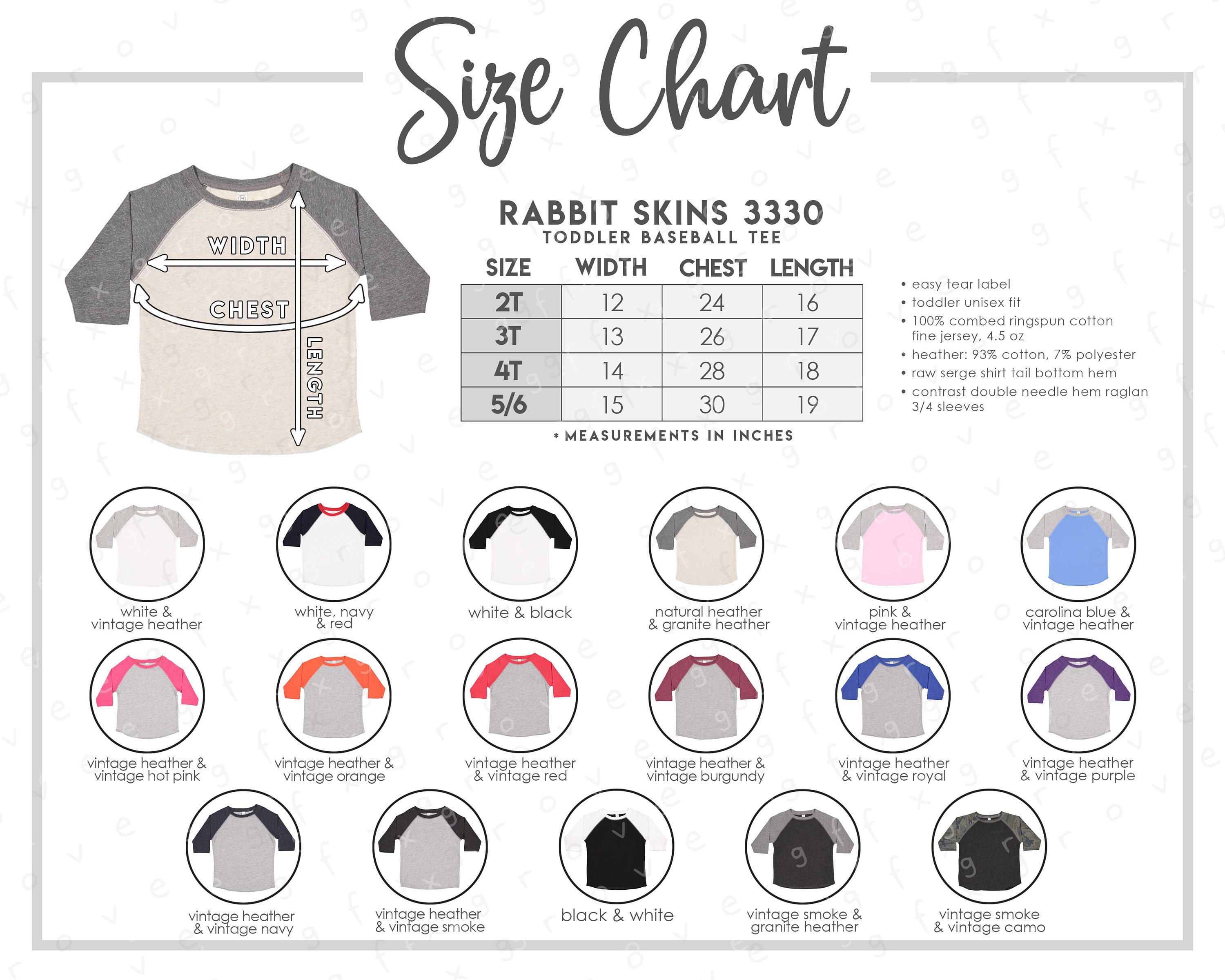 Rabbit Skins 3330 Size Color Chart Rabbit Skins Toddler | Etsy