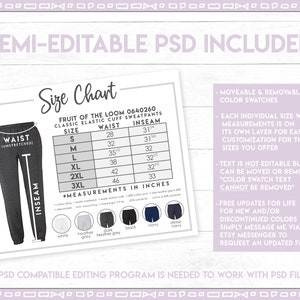 Semi-editable Fruit of the Loom 0640260 Size Chart + Color Chart ...