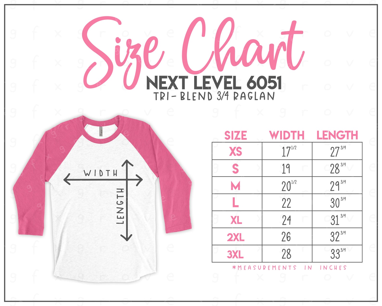 Next Level 6051 Size Chart - Next Level Raglan Size Chart - Next Level ...