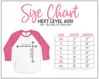 Next Level 6051 Size Chart Next Level Raglan Size Chart - Etsy
