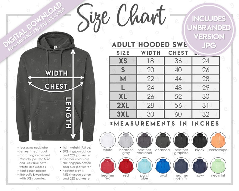 Semi-editable Tultex 320TC Size Color Chart Tultex Unisex - Etsy