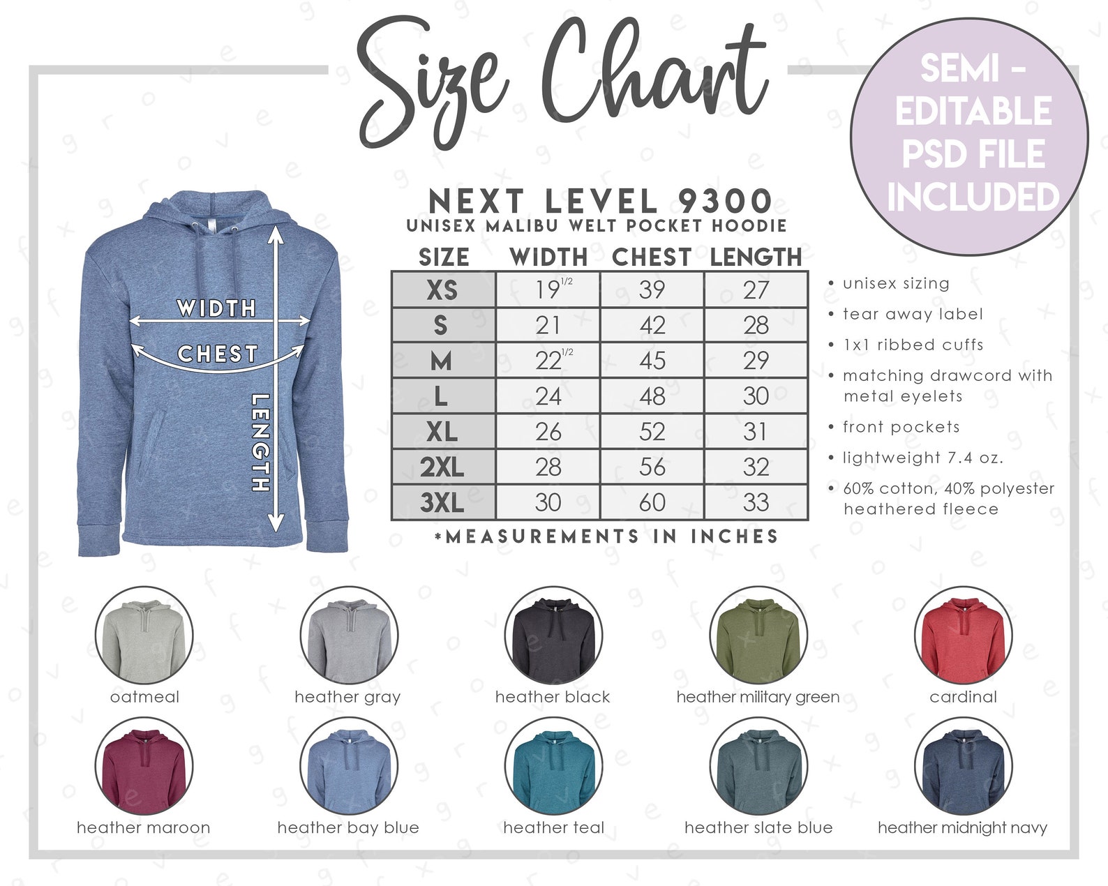 Semi-editable Next Level 9300 Size Color Chart Next Level | Etsy