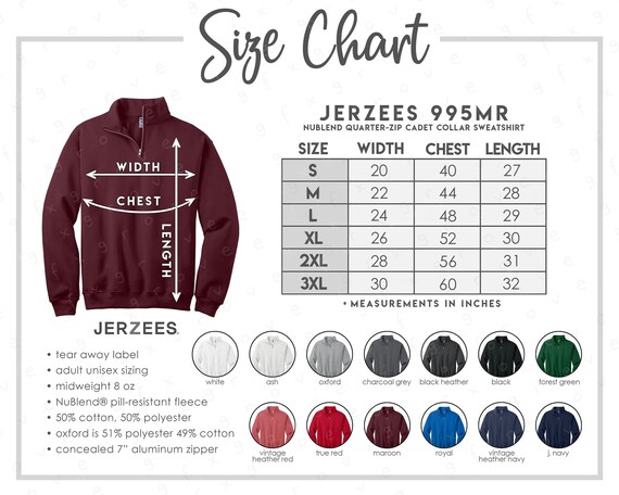 Jerzees 995MR Size Color Chart 13 COLORS Jerzees Nublend | Etsy