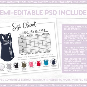 Semi-editable Next Level 6338 Size + Color Chart • Next Level Women's ...