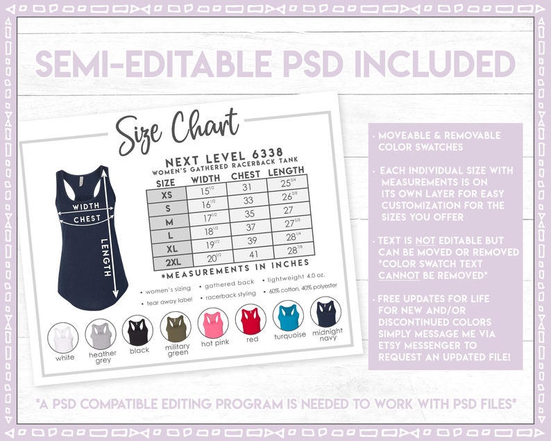 Semi-editable Next Level 6338 Size Color Chart Next Level - Etsy