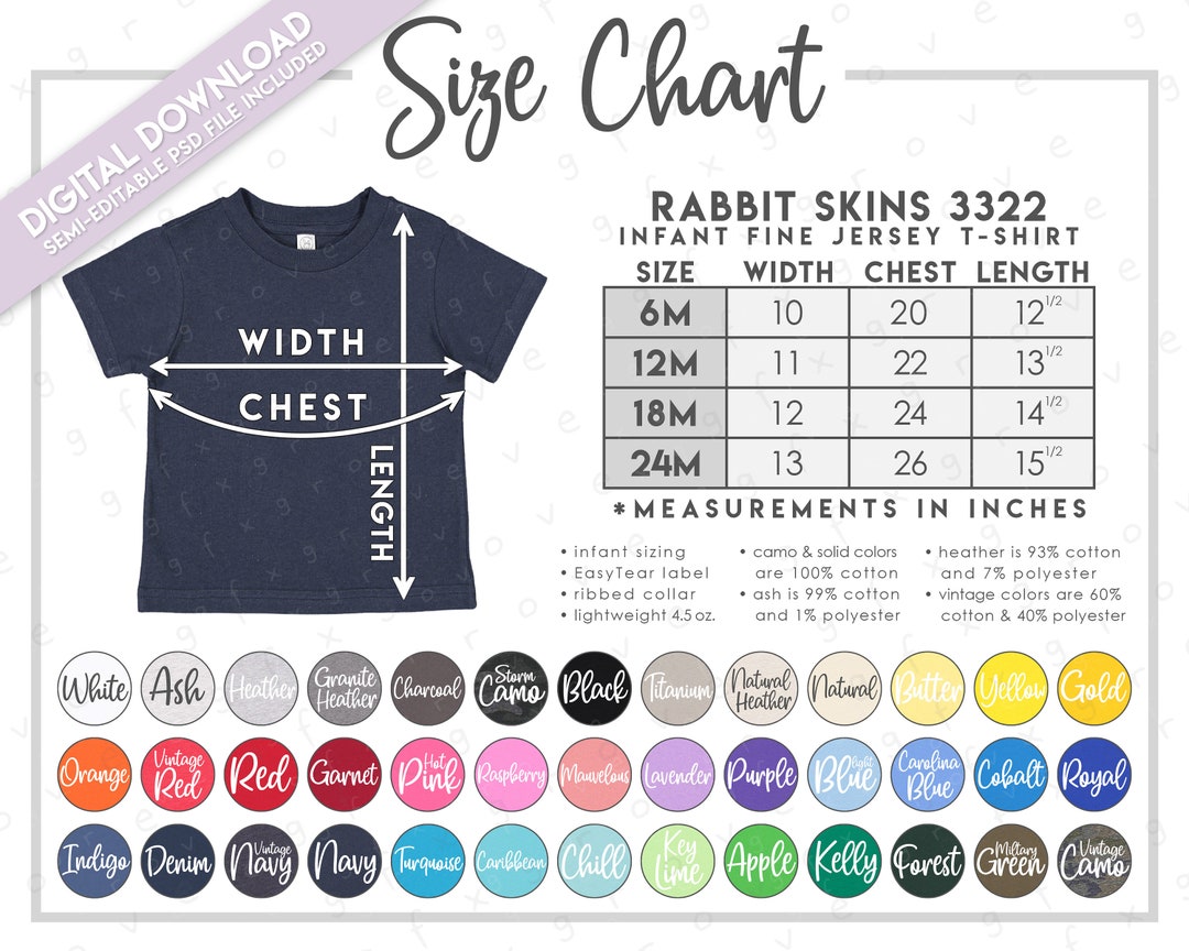 Semi-editable Rabbit Skins 3322 Size + Color Chart • Rabbit Skins ...