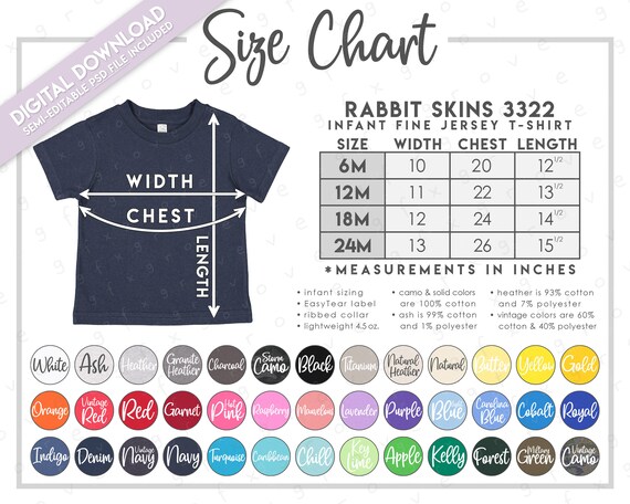 Semi-editable Rabbit Skins 3322 Size Color Chart Rabbit - Etsy