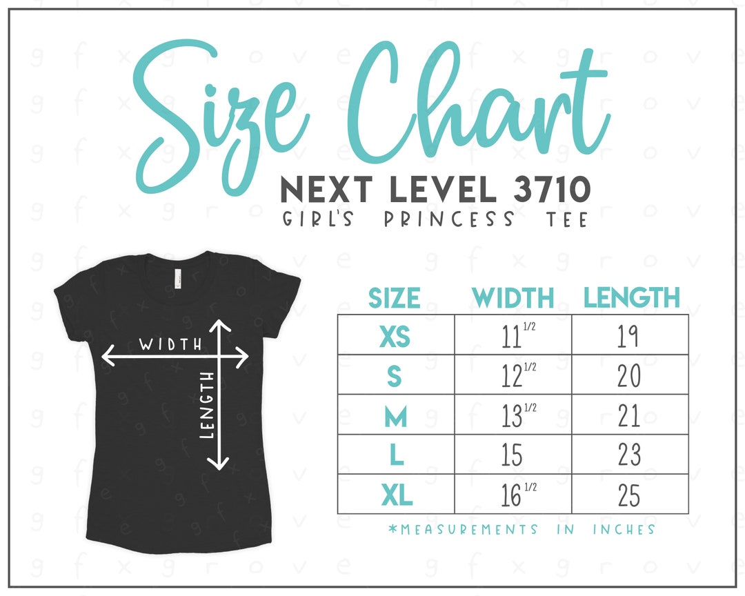 Next Level 3710 Size Chart • Next Level Girl's Princess Tee Size Chart ...