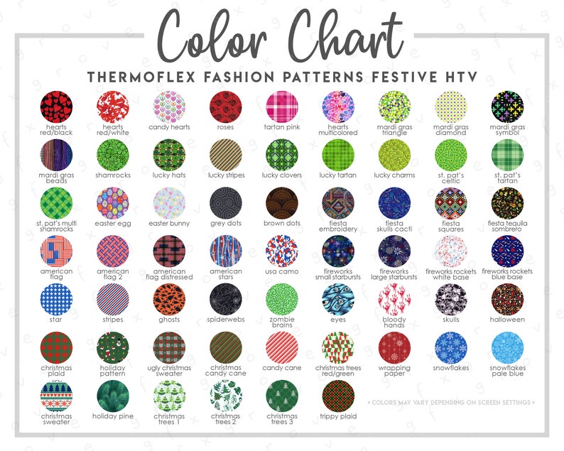 Thermoflex Patterns HTV Color Chart • 2 Charts Included • Semi-editable ...