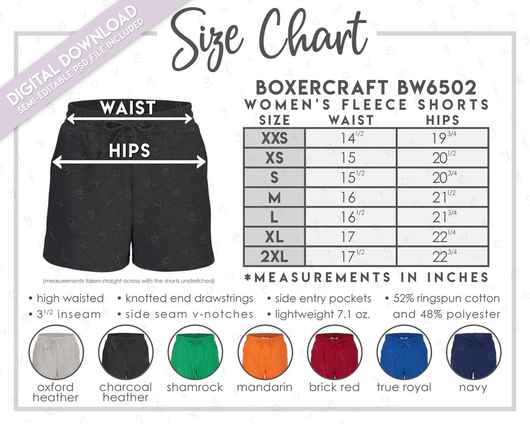Semi-editable Boxercraft BW6502 Size + Color Chart • Boxercraft Women's ...