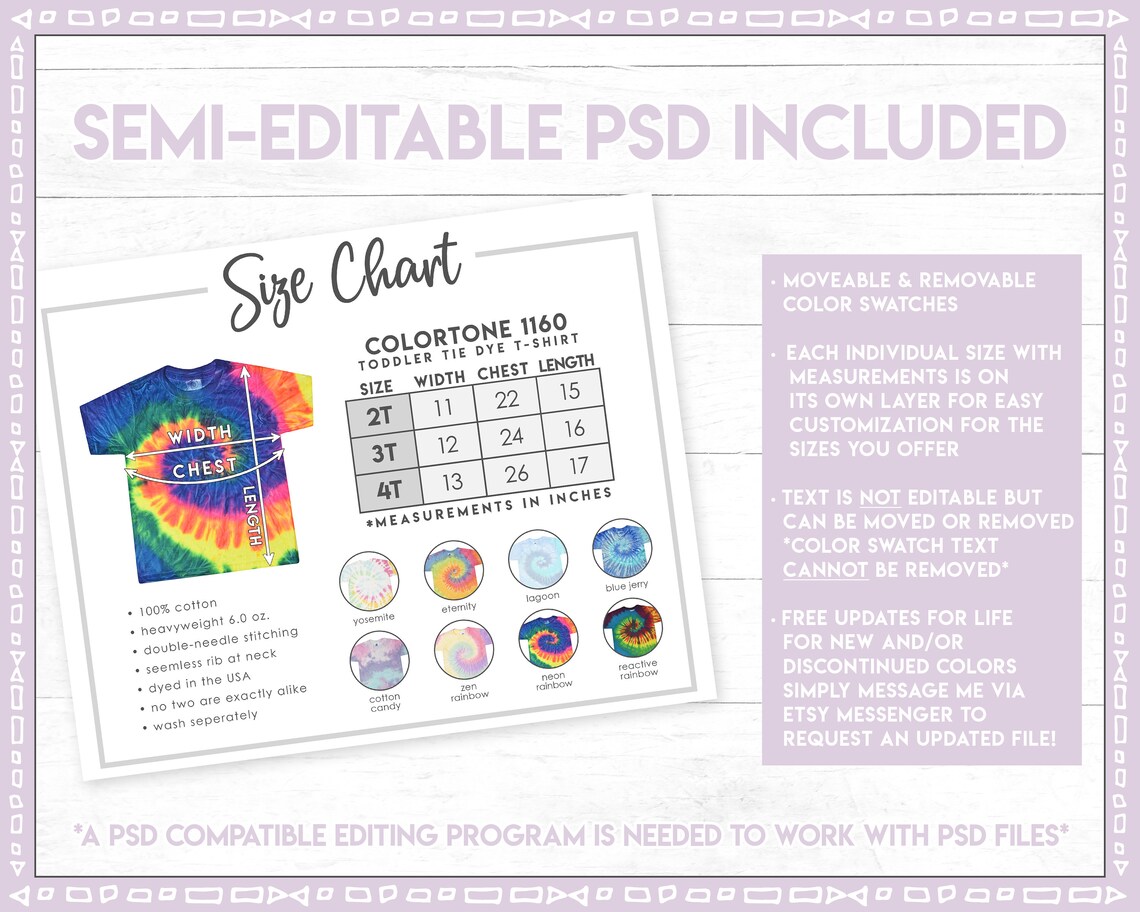 Semi-editable Colortone 1160 Size Color Chart Toddler - Etsy