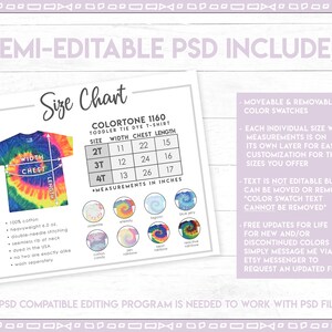 Semi-editable Colortone 1160 Size Color Chart Toddler Unisex Tie-dye T ...