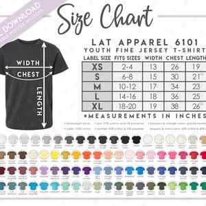 Semi-editable LAT 6101 Size + Color Chart • LAT Unisex Youth Fine ...